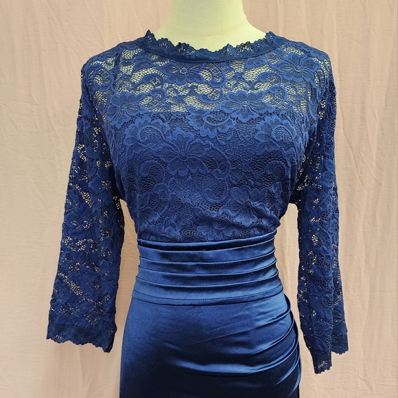 Miusol | Dresses | Miusol Ruched Waist 34 Sleeves Lace Vback Satin Full ...